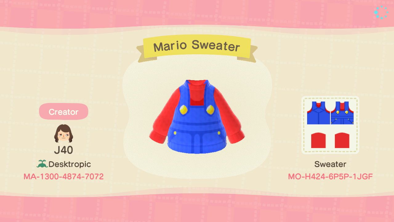 Animal Crossing: New Horizons - Codes For Super Mario Outfits