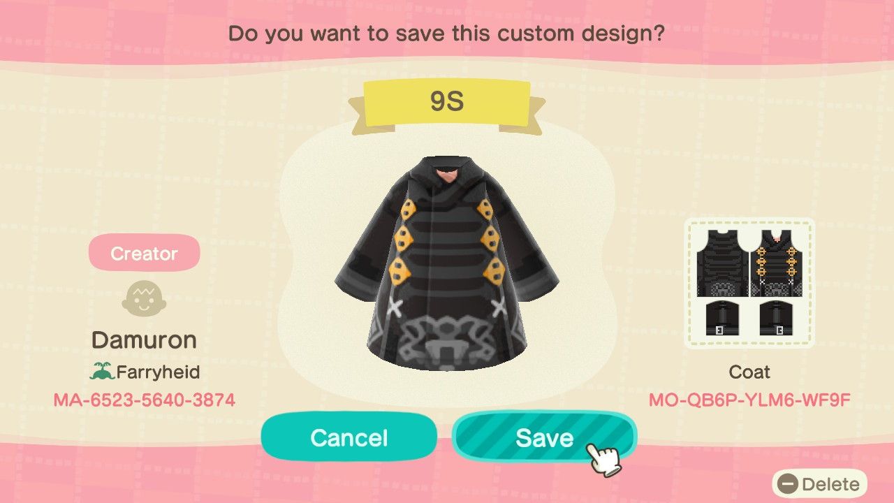 Animal Crossing: New Horizons - Codes for Nier: Automata Outfits