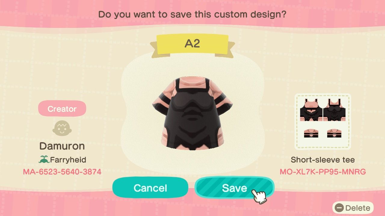 Animal Crossing: New Horizons - Codes for Nier: Automata Outfits