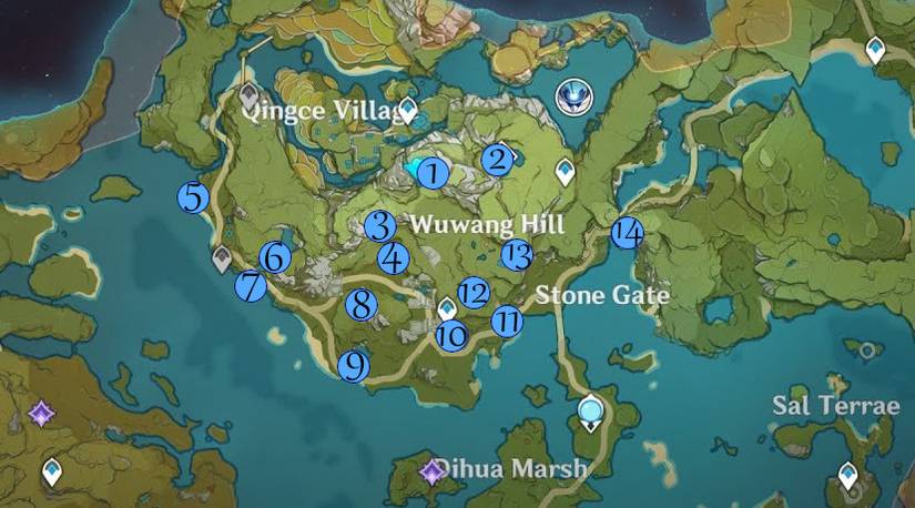 Genshin Impact: Liyue's Geoculus Locations - Bishui Plains