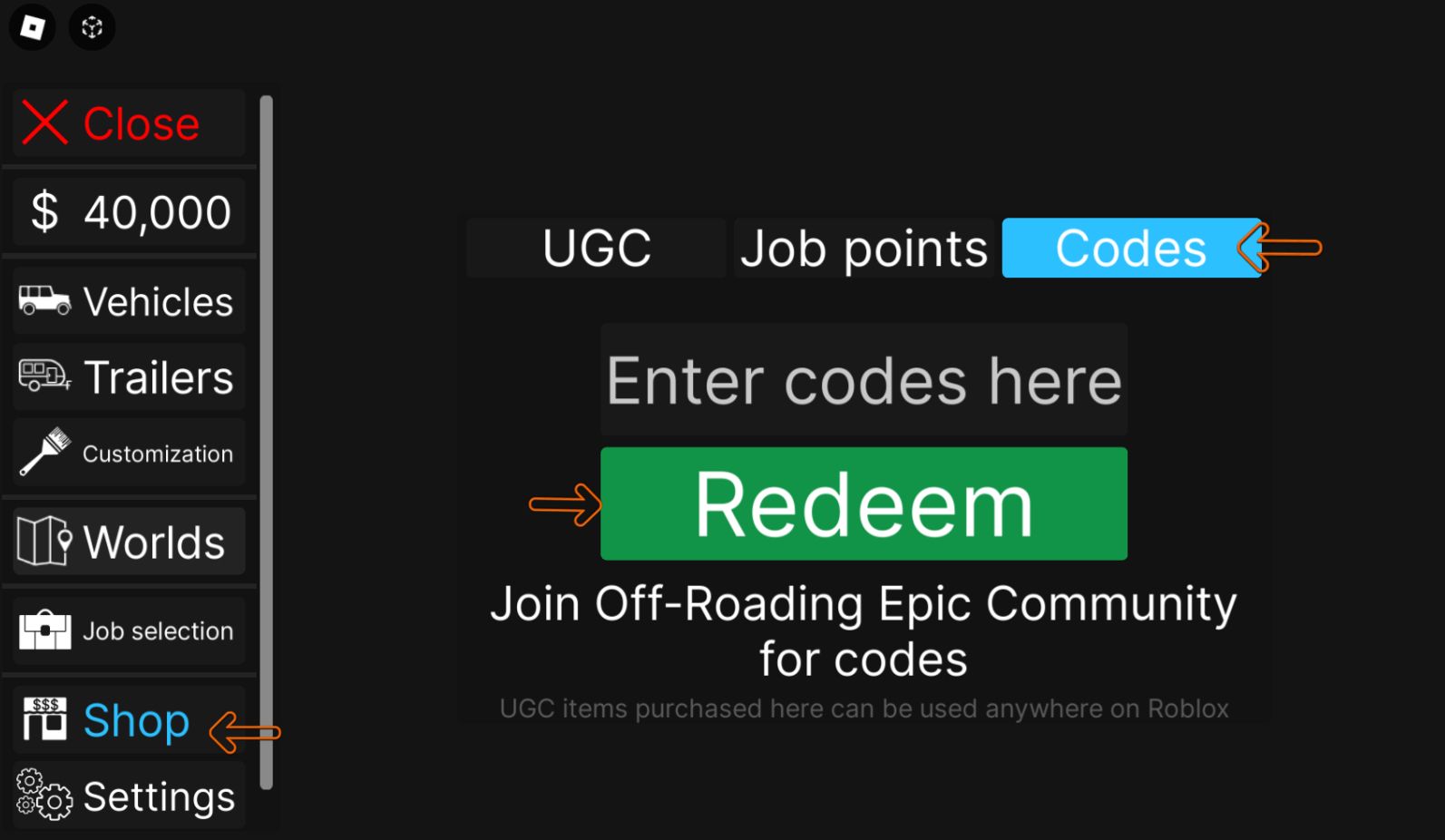 Off-Roading Epic Codes - Roblox