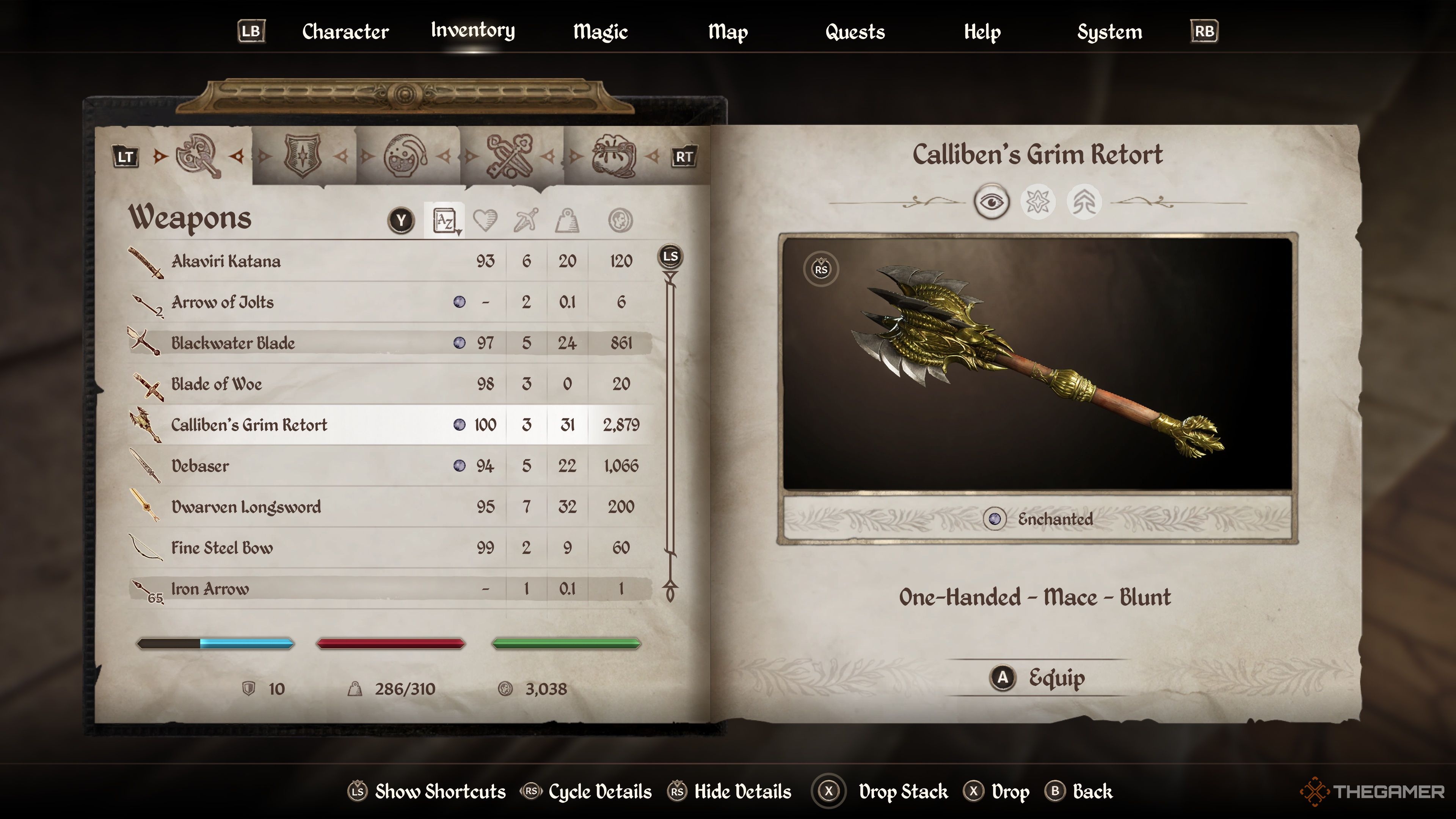Oblivion Weapon Screen Elder Scrolls IV Oblivion Remastered Strongest